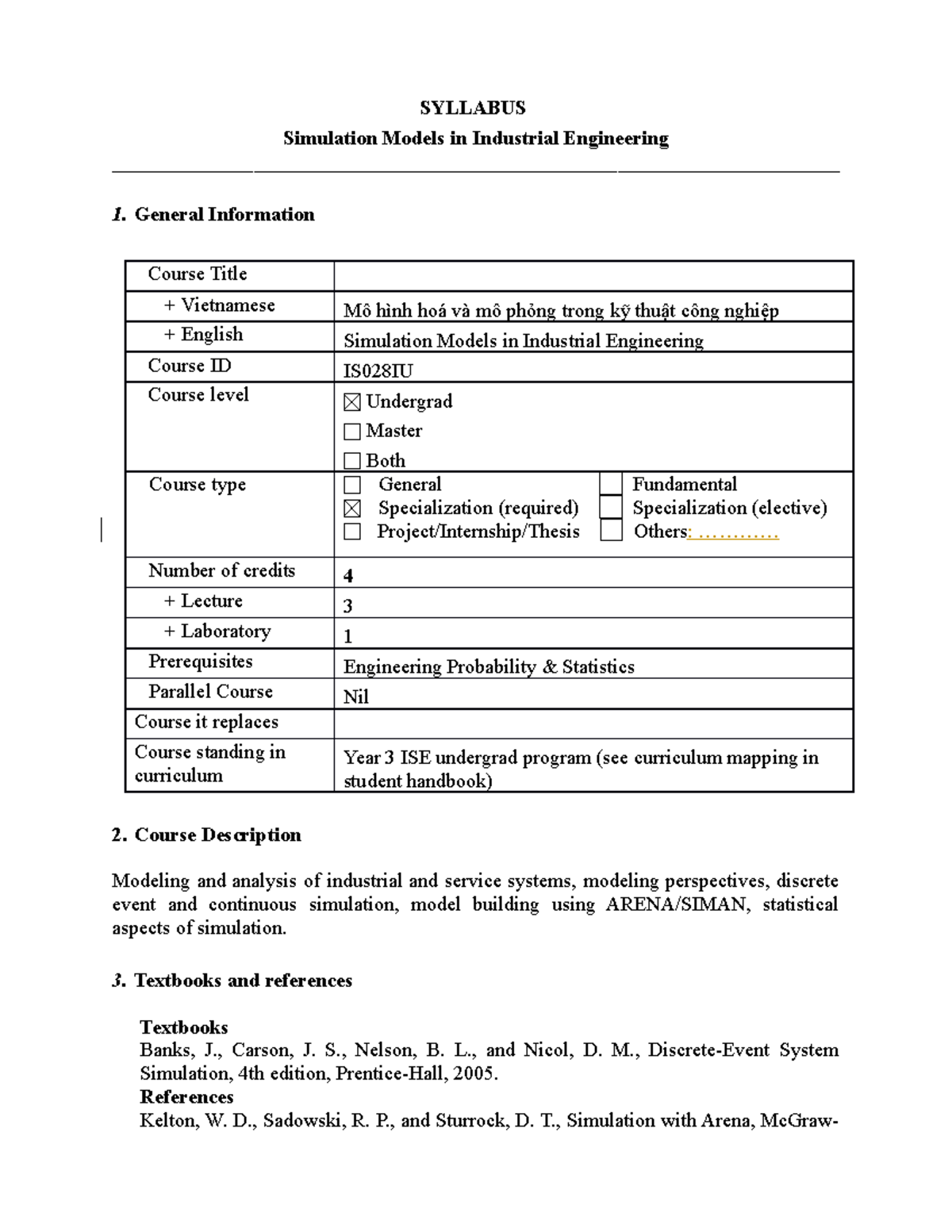 Syllabus BS-MS IS028IU Simulation Ly - SYLLABUS Simulation Models in ...