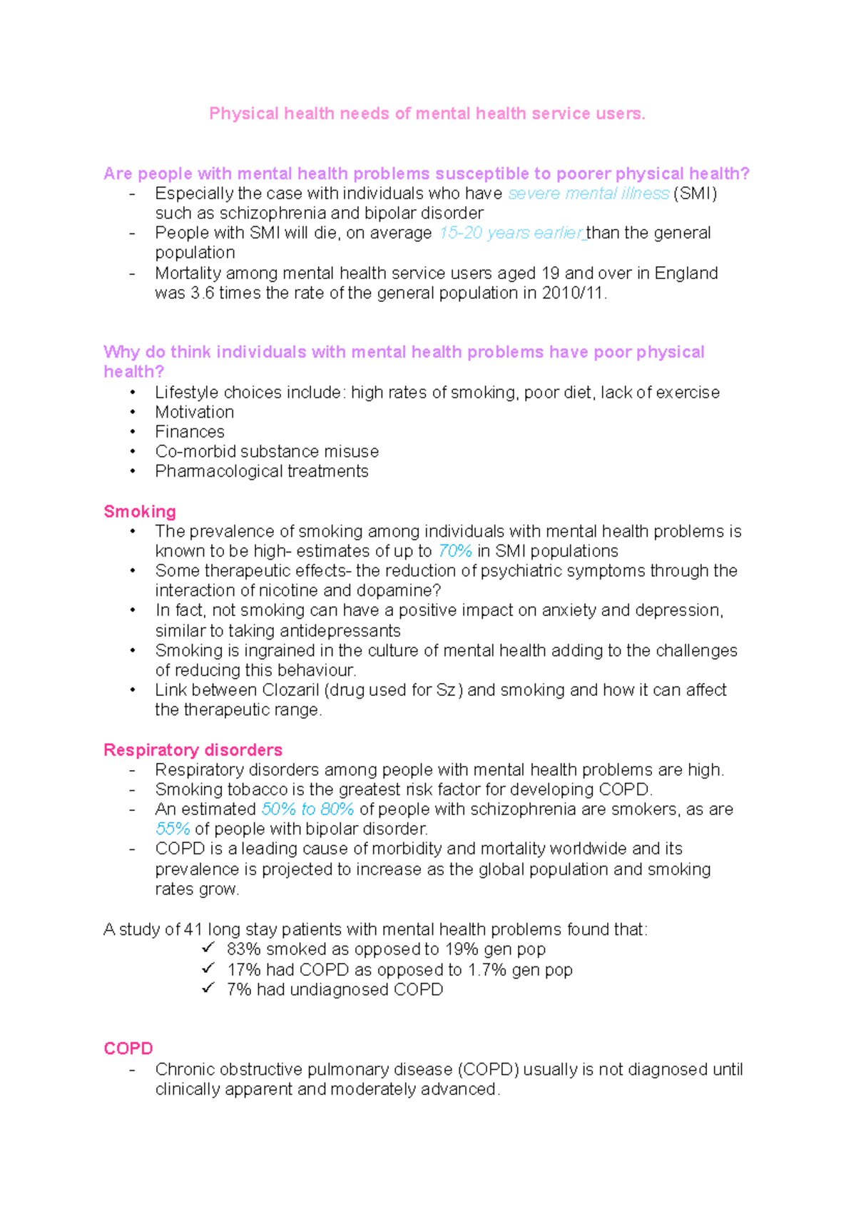 Physical health needs of Mental Health Service Users - Are people with ...