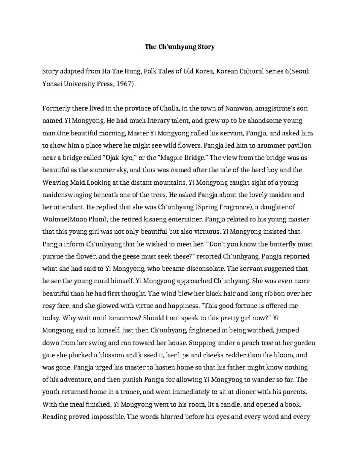 The Chunyang - Copy - JUST A NOTES - The Ch’unhyang Story Story adapted ...