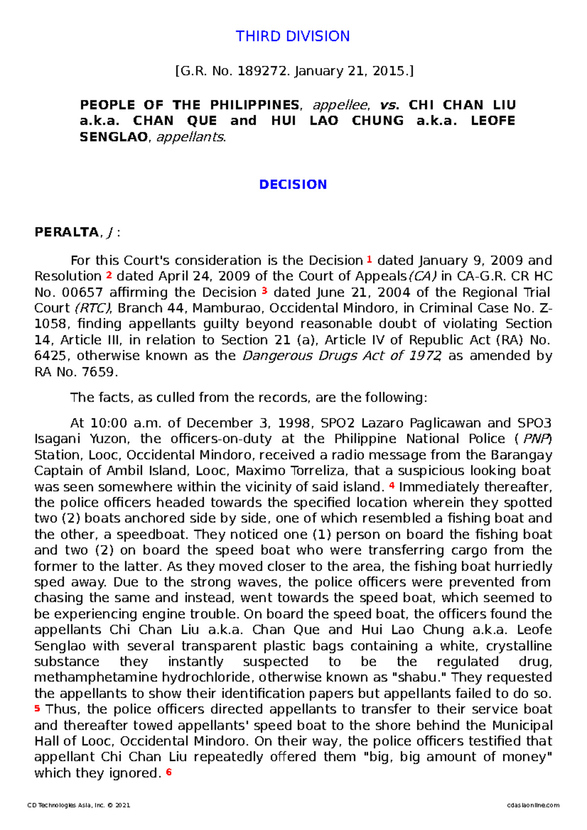 People v - case digest - THIRD DIVISION [G. No. 189272. January 21 ...
