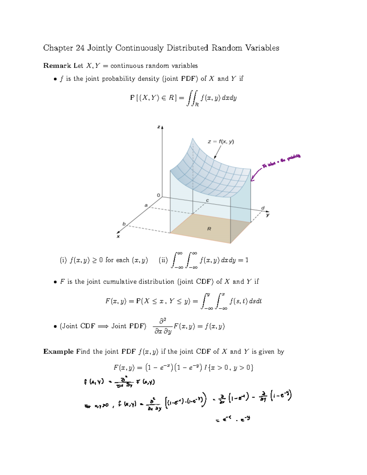 451 24 - notes taken in class - Chapter 24 Jointly Continuously ...