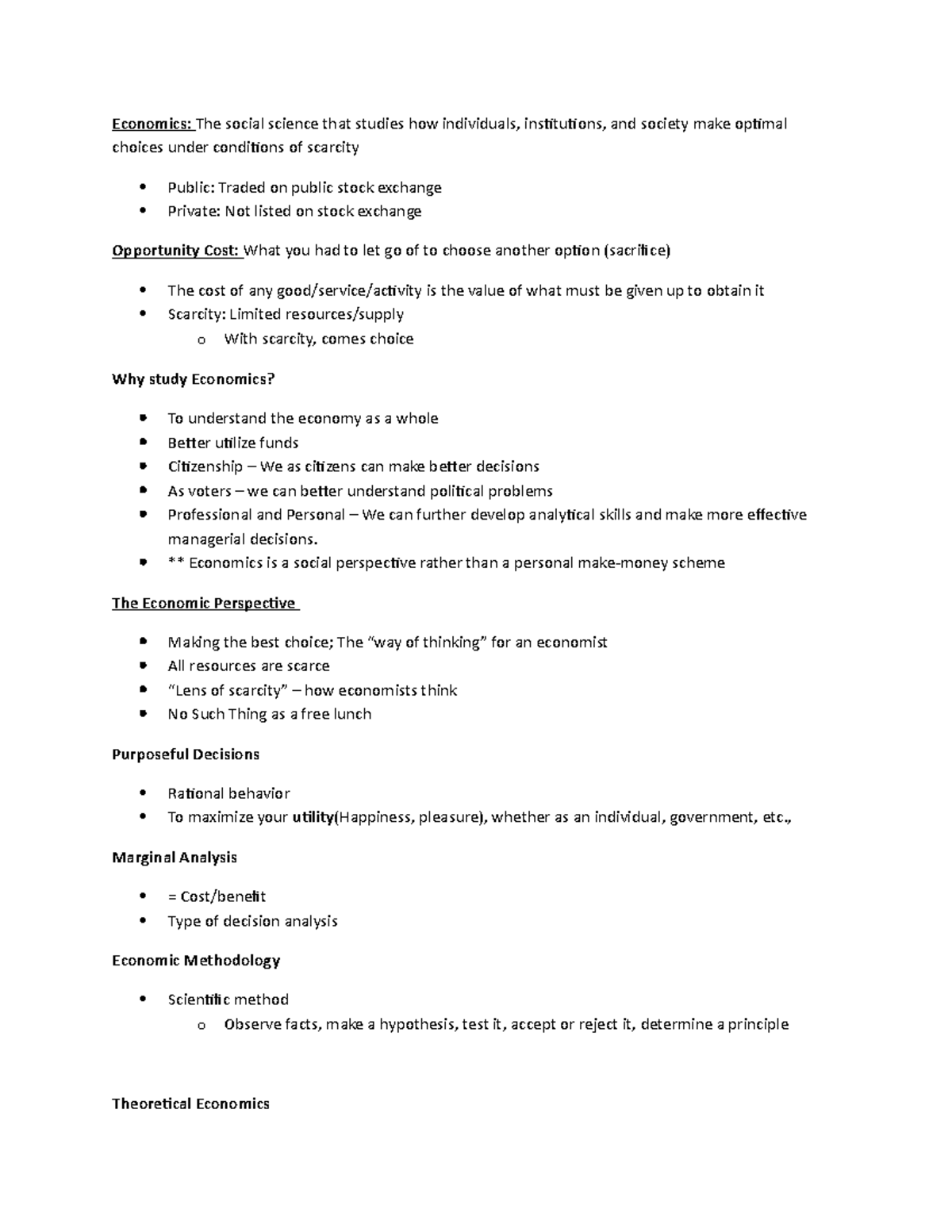 Introduction to Economics: Scarcity Choice and the Economic Perspective ...
