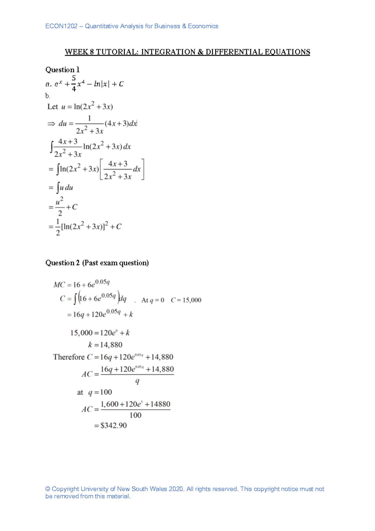 Week 8 Tutorial Solutions - © Copyright University of New South Wales ...