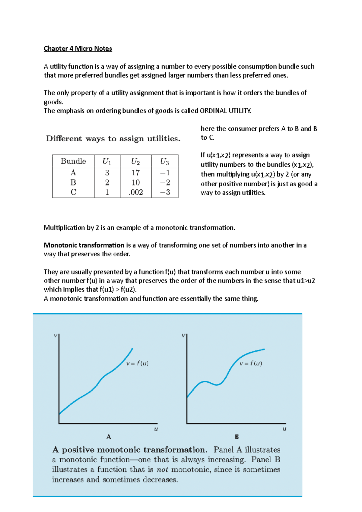 Chapter 4 Micro Notes - Chapter 4 Micro Notes A utility function is a ...