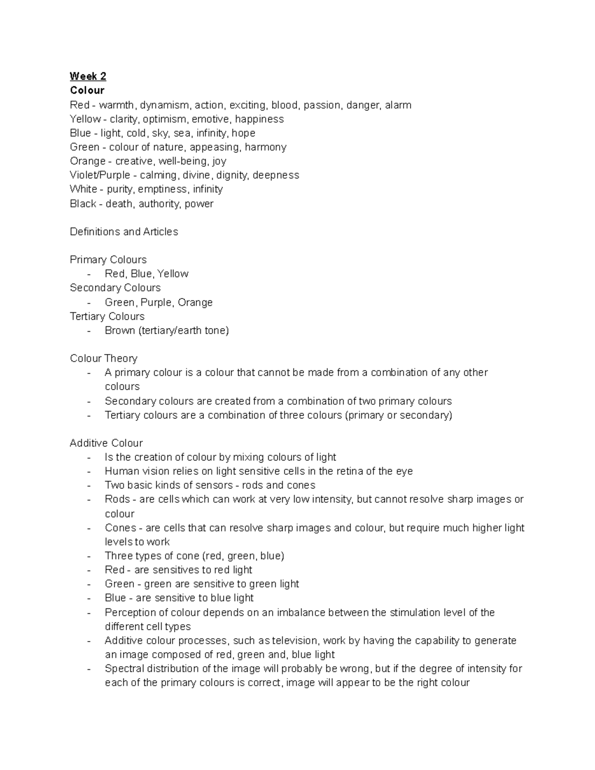 Week 2 - Colour - This week the teacher talks about color. What each ...