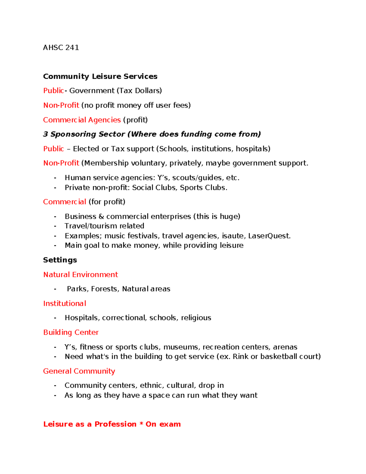 AHSC 241 - AHSC 241 - AHSC 241 Community Leisure Services Public ...