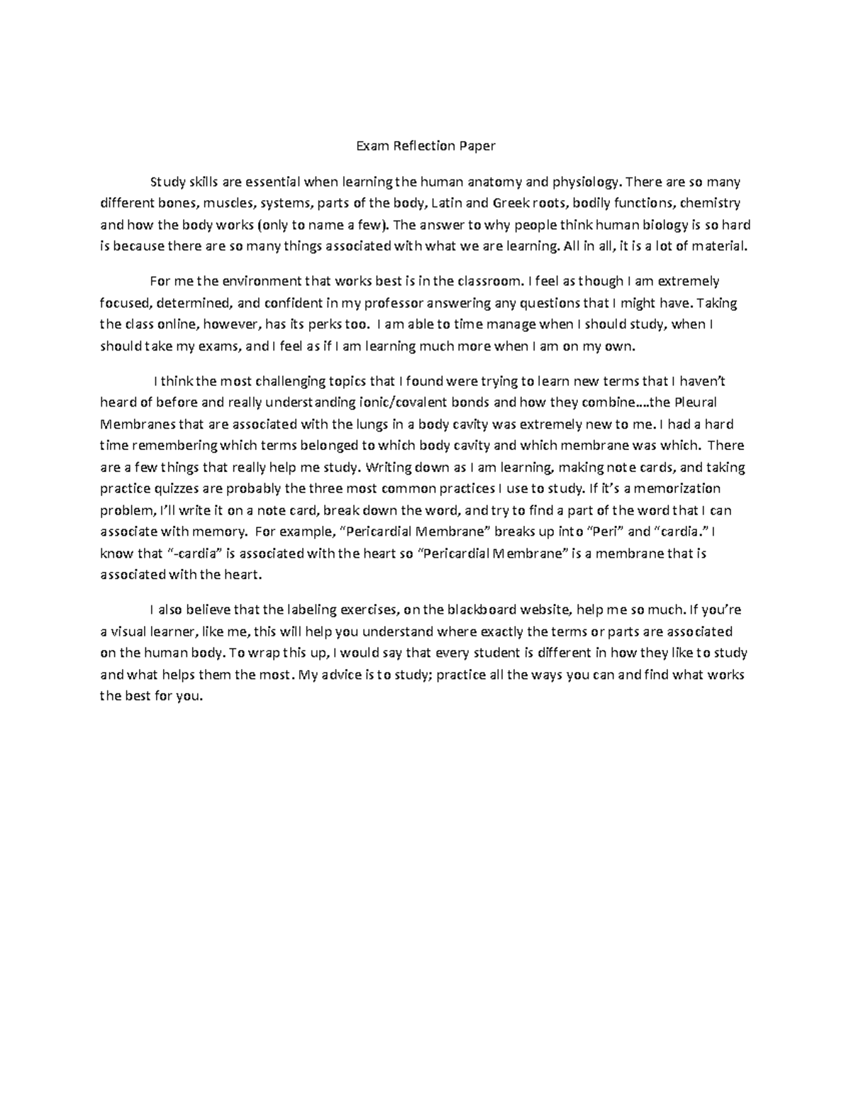 Sample Exam Reflection Paper - ठ⃚ Examठ⃚Reflectionठ⃚Paperठ⃚ - Studocu