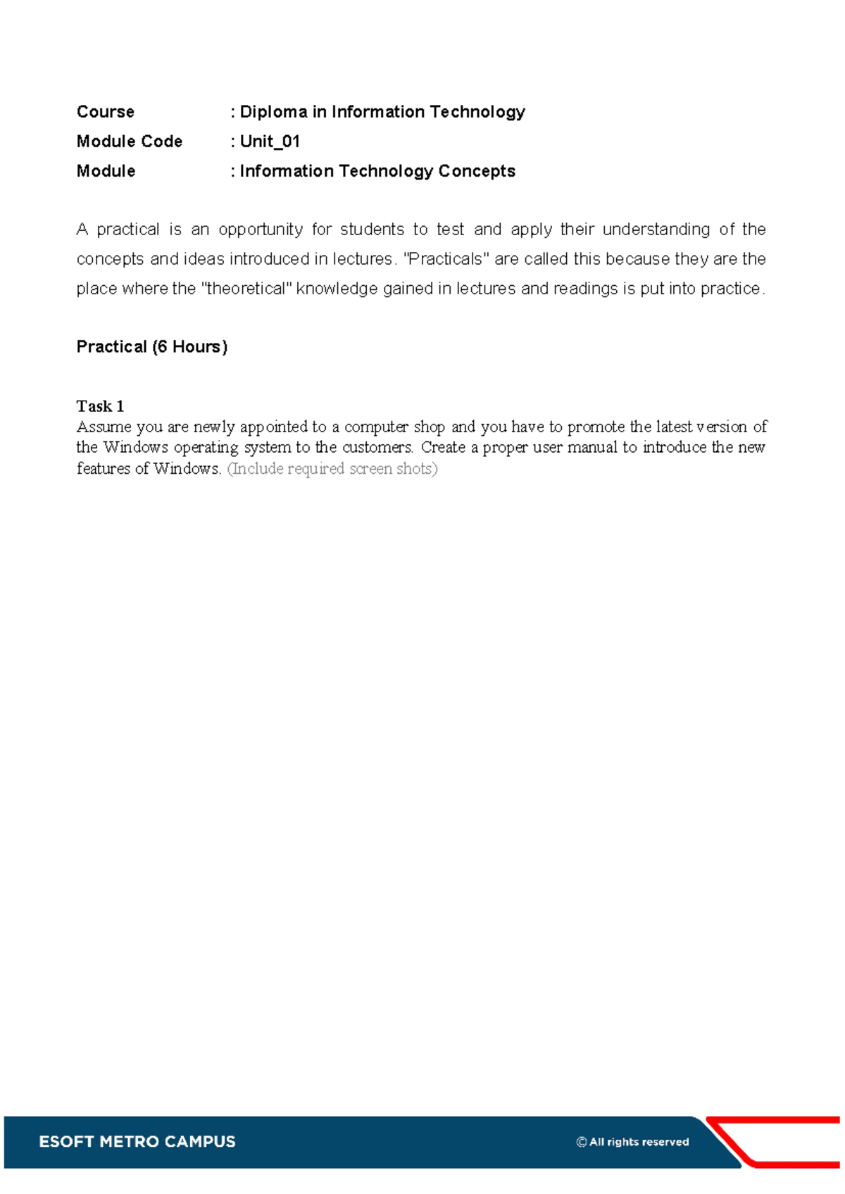 4457-1687319705048-Practical 1 - Page 1 Course : Diploma in Information Technology Module Code ...