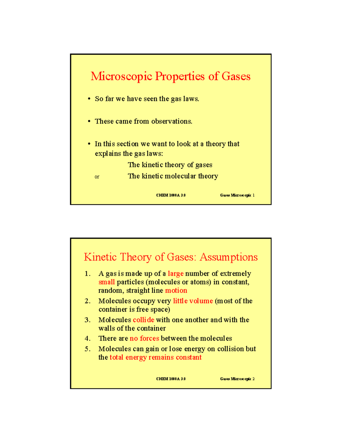 1 Micro Gases - lecture note - CHEM 1000A 3 Gases Microscopic 1 ...