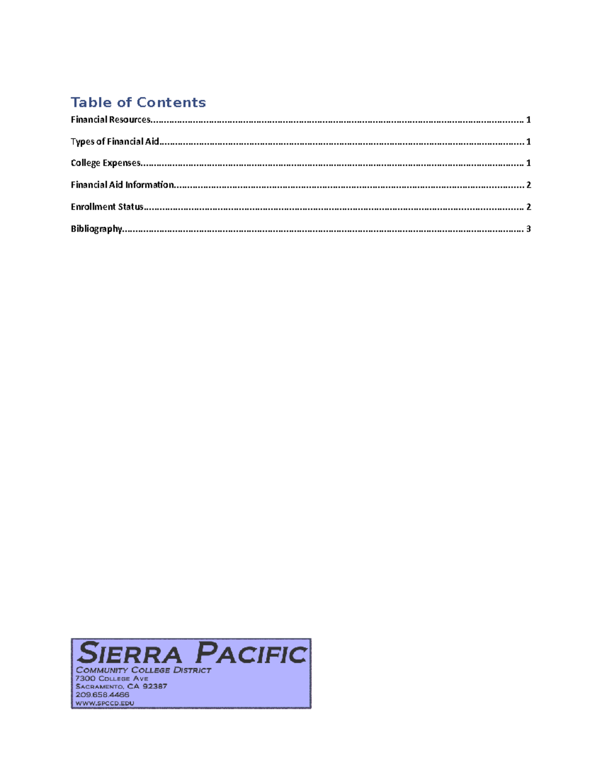 Financial Aid Word Practice - Table of Contents Financial - Studocu