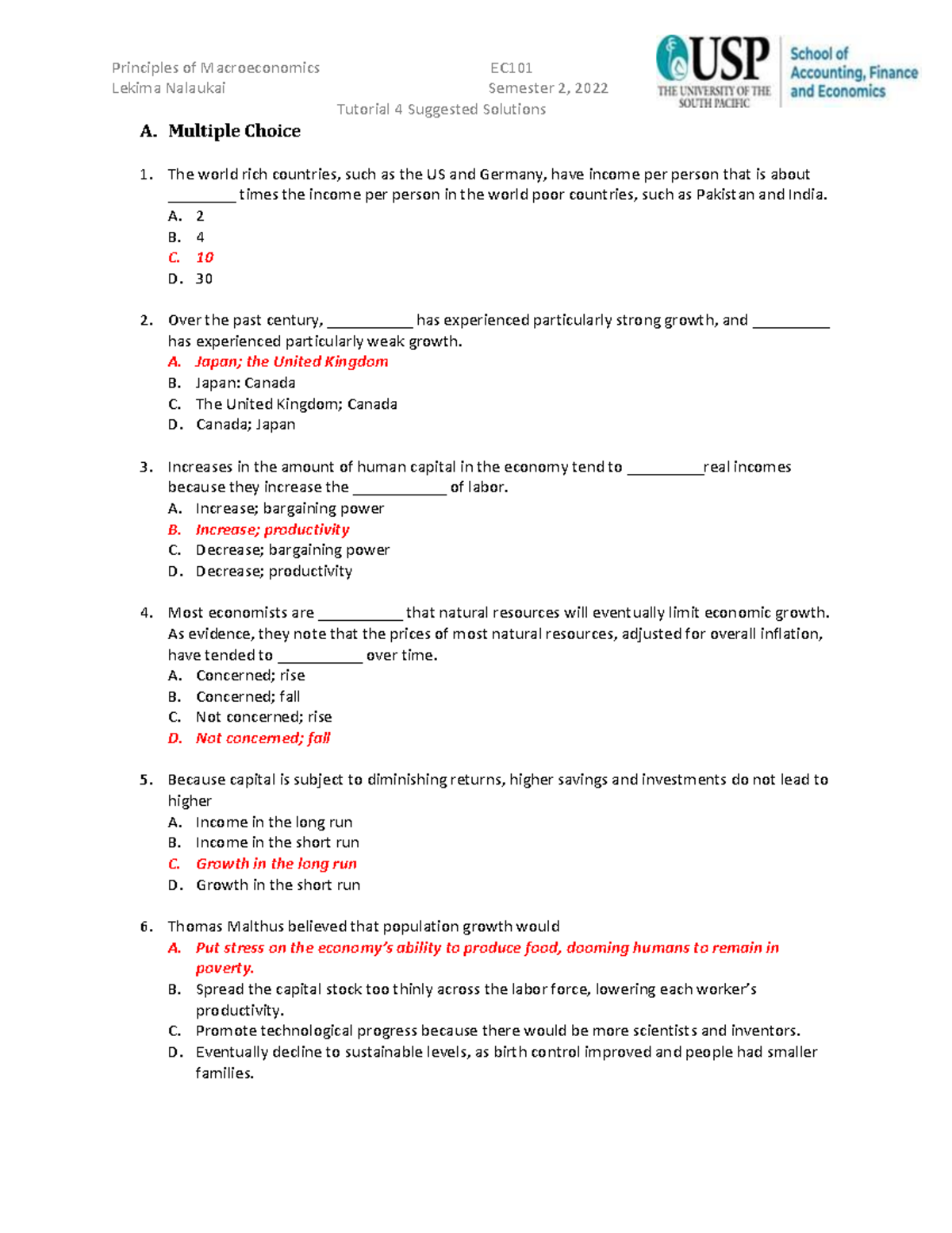 Tutorial 4 Suggested Solutions - Lekima Nalaukai Semester 2, 2022 ...