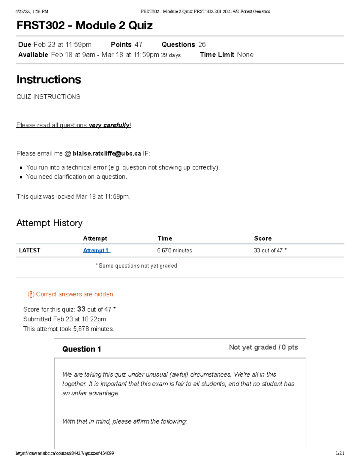 FRST302 - Module 2 Quiz FRST 302 201 2021W2 Forest Genetics - Some ...