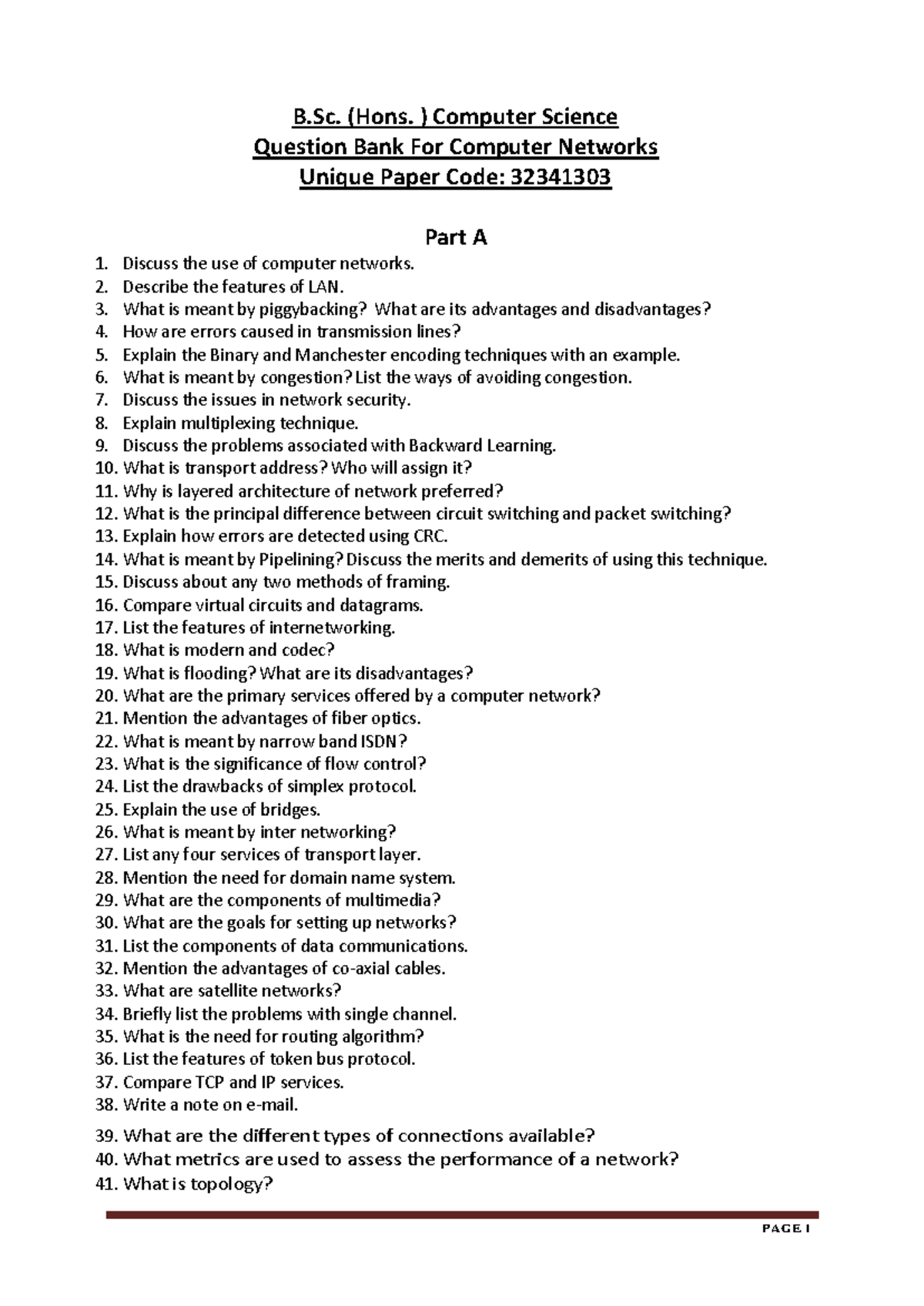 Computer Networks Question Bank Output B Hons Computer Science Question Bank For Computer