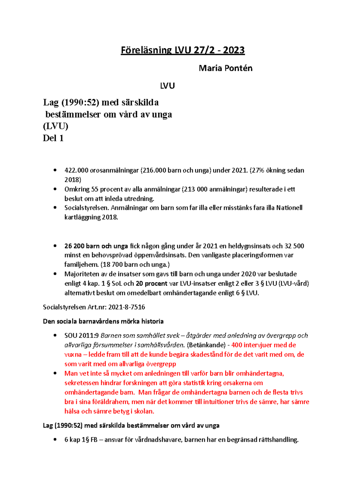 LVU del 1 och 2 - Föreläsning LVU 27/2 - 2023 Maria Pontén LVU Lag ...