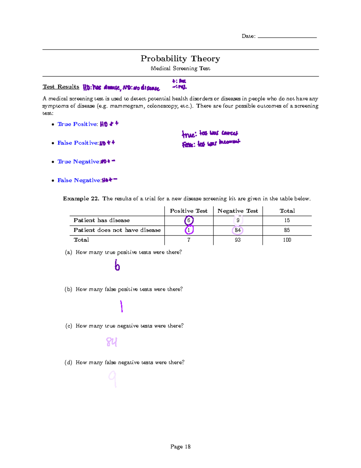 Probability theory + counting principles 18 - Date: Probability Theory ...