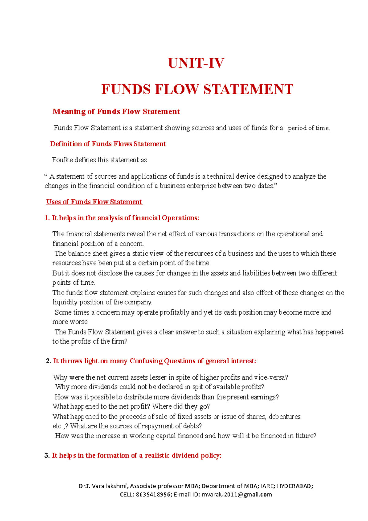 Chapter 7. AMF - UNIT-IV FUNDS FLOW STATEMENT Meaning of Funds Flow ...