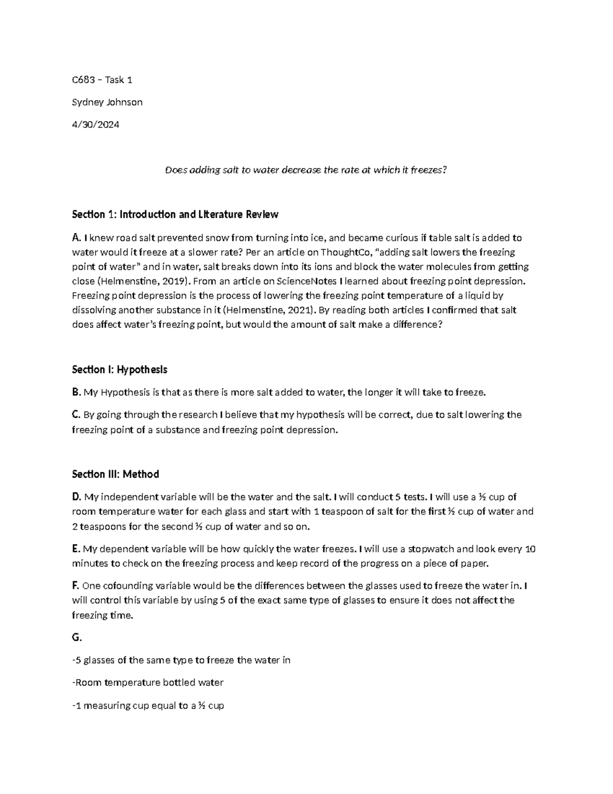 C683 - Task 1 - PASSED - C683 – Task 1 Sydney Johnson 4/30/ Does adding ...