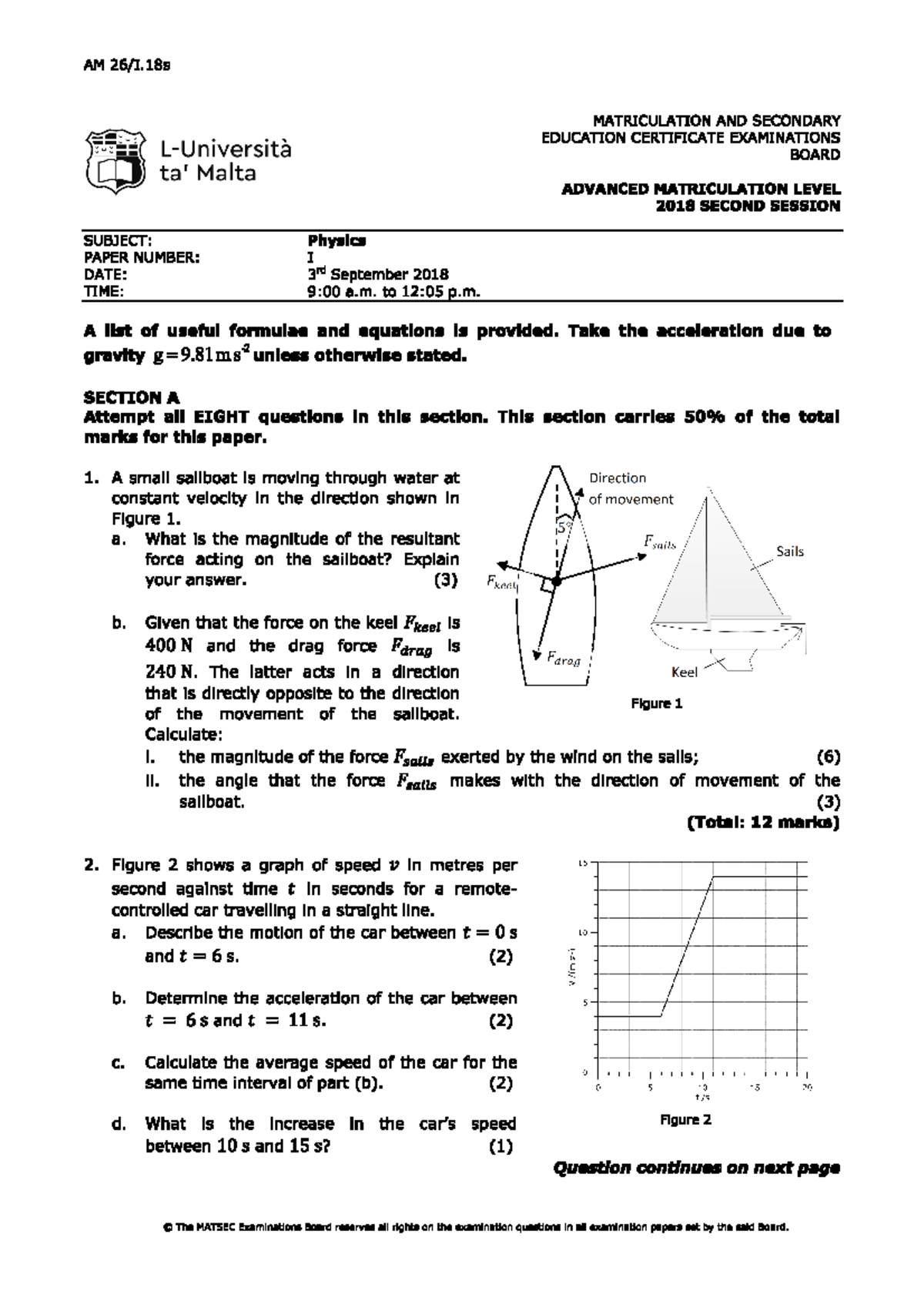 SEP 2018 - Past paper - AM MATRICULATION AND SECONDARY EDUCATION ...