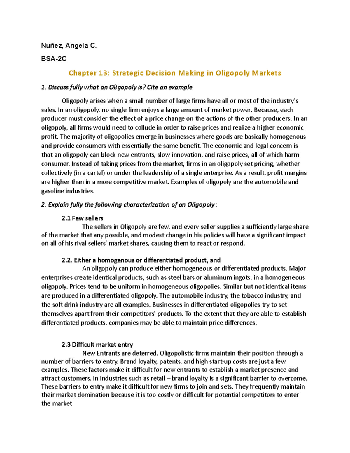 Activities for Chapters 13 and 14 - Nuñez, Angela C. BSA-2C Chapter 13 ...