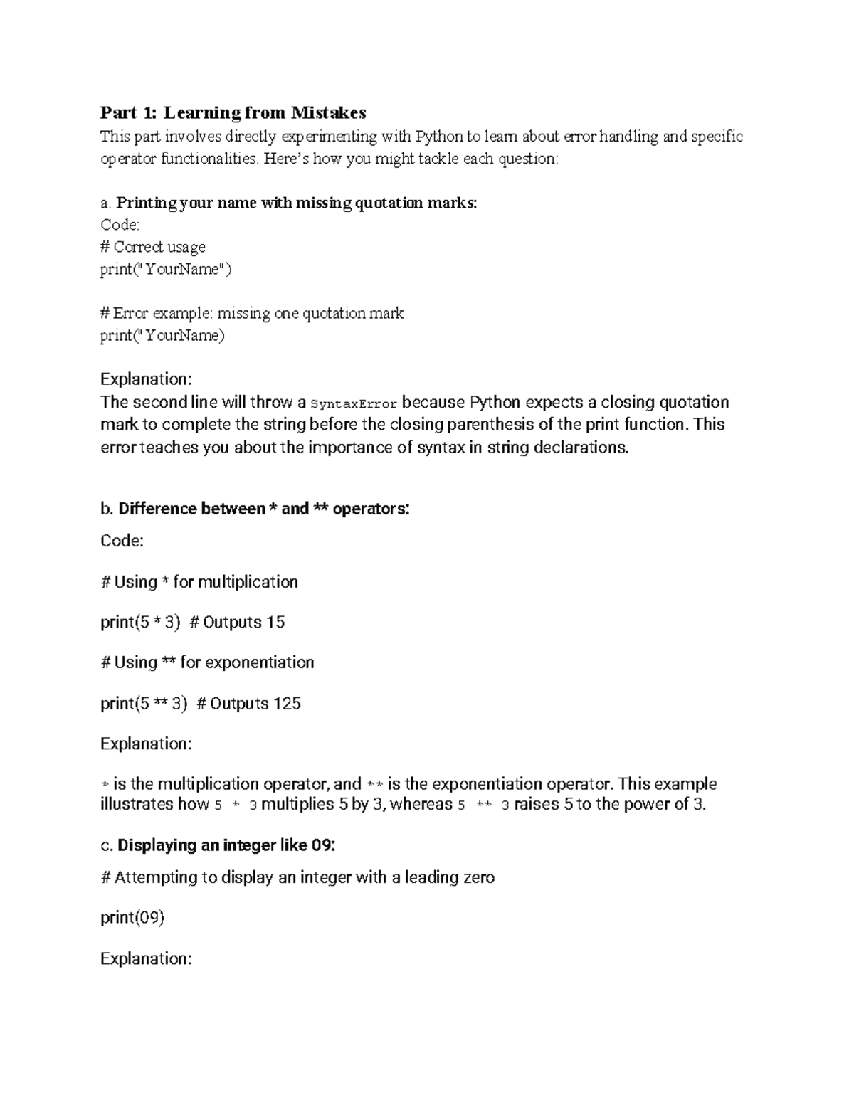 Cs1101LJ1 - Learning Journal - Part 1: Learning from Mistakes This part involves directly - Studocu