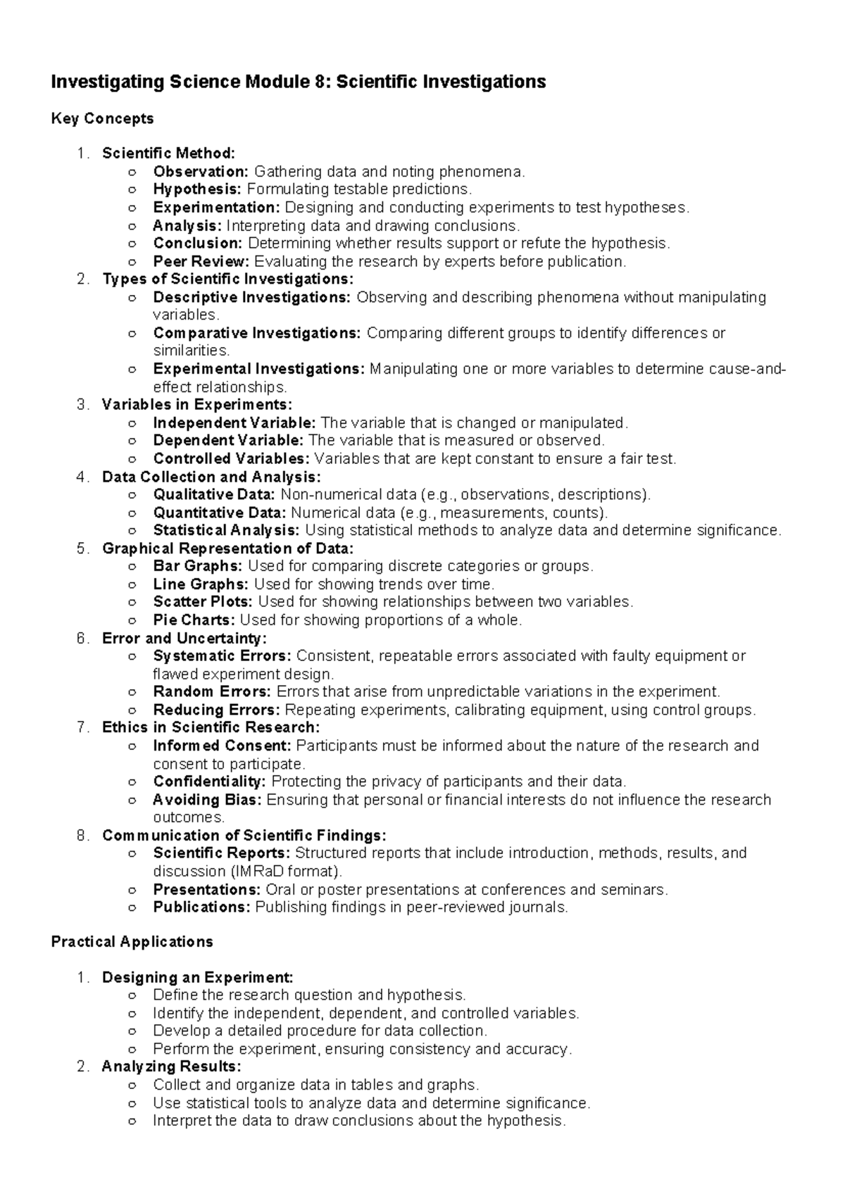 Investigating Science Module 8 Scientific Investigations ...
