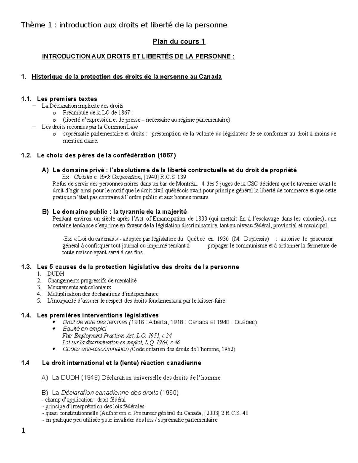NOTES PARFAITES - Droits et libertés de la personne - thèmes 1 à 5 ...