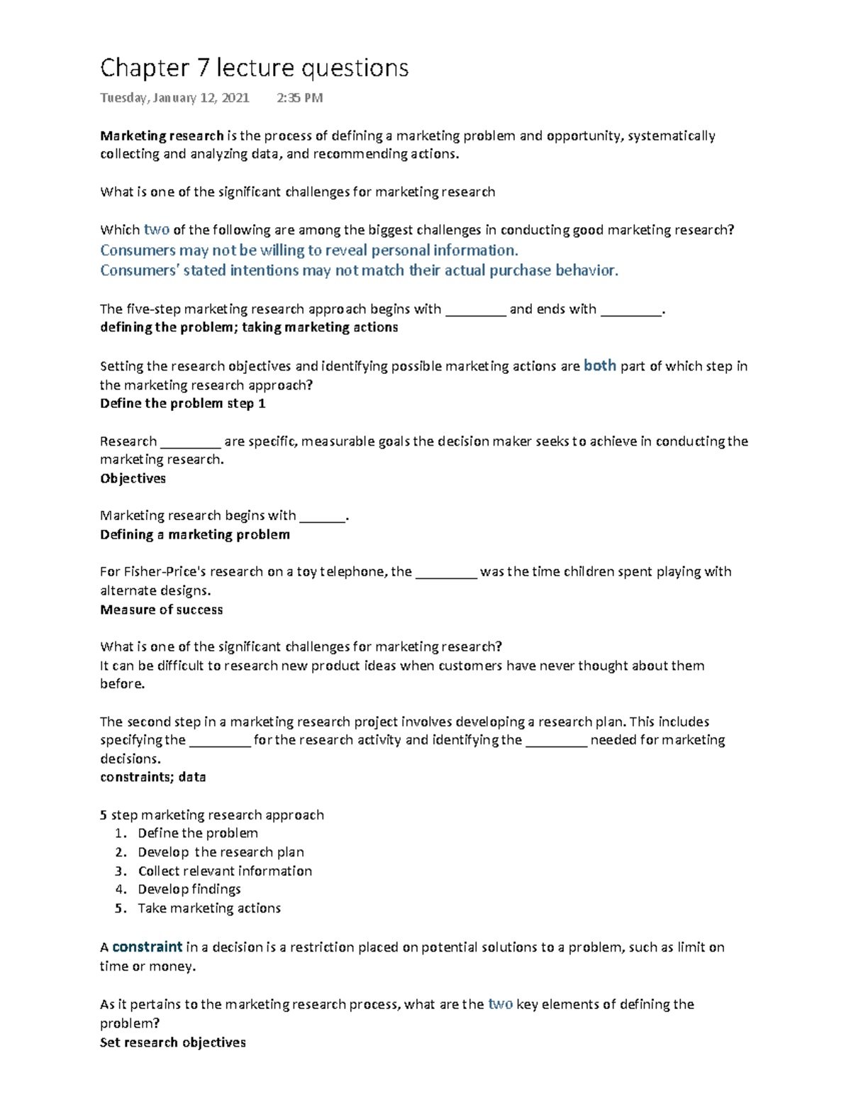 Chapter 7 lecture - marketing research, five step marketing research ...