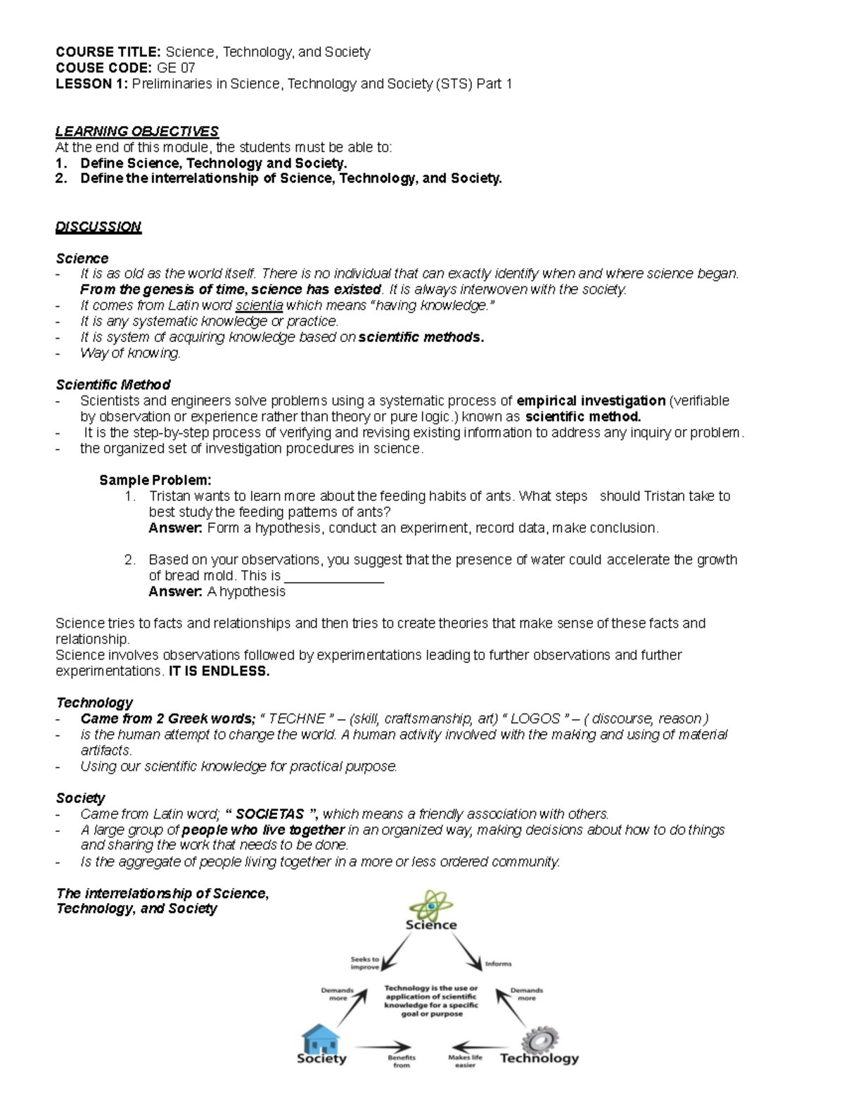 Learning Material- Lesson 1&2 Preliminaries in Science, Technology and ...