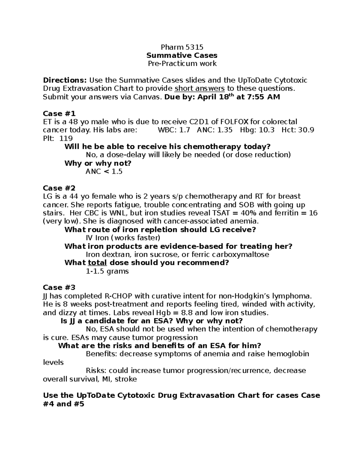 Summative Cases Pre-Practicum Work - Pharm 5315 Summative Cases Pre ...