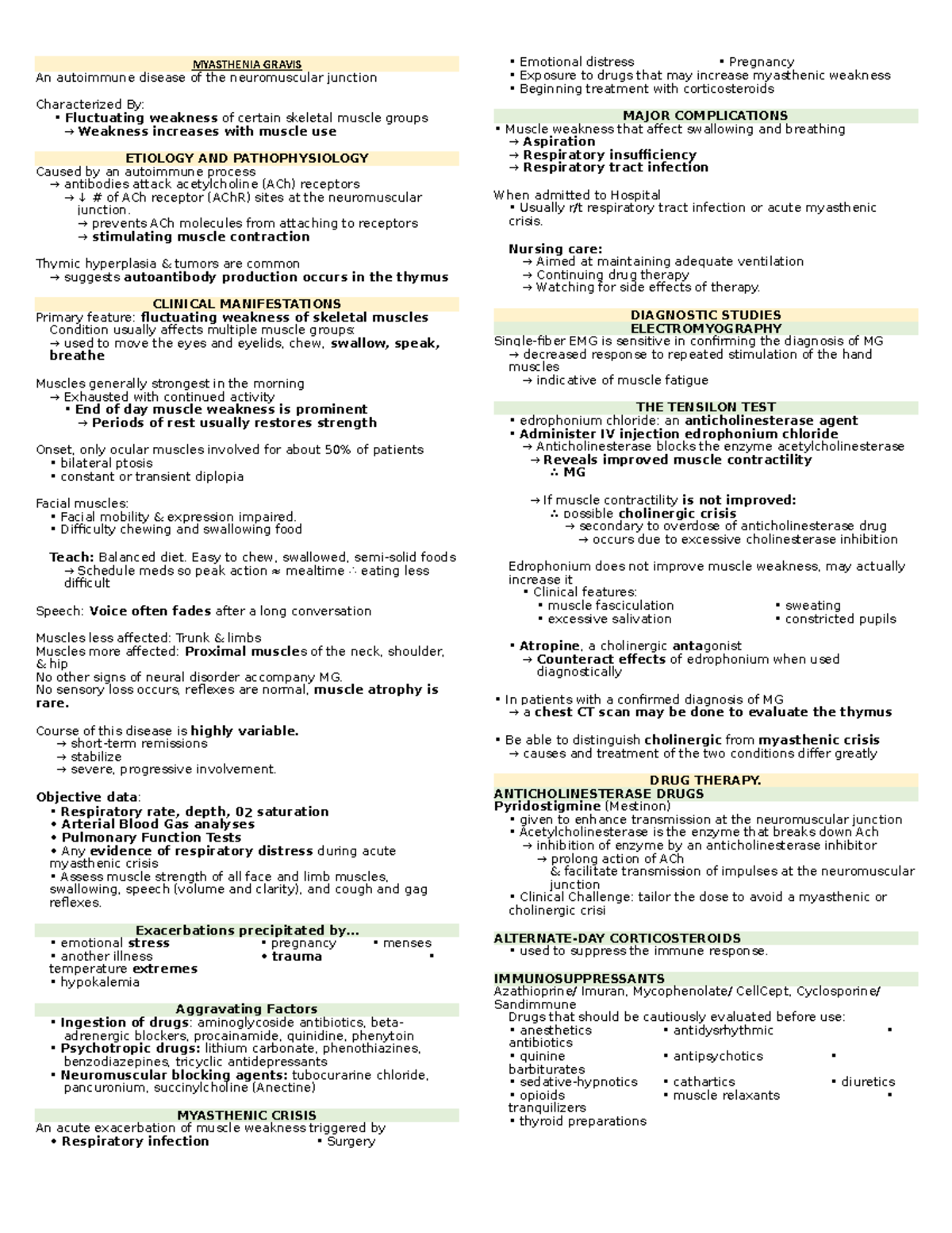 Chronic Neuro - Medical-Surgical Nursing - MYASTHENIA GRAVIS An ...