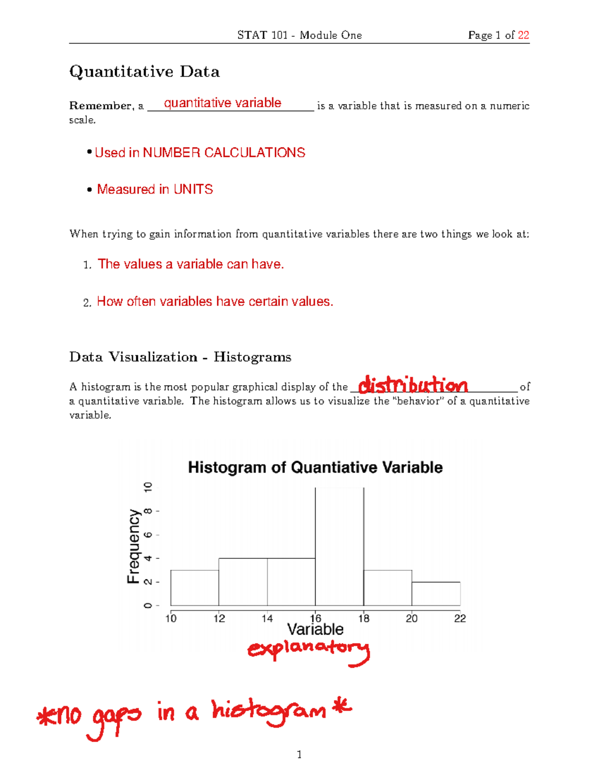 L3 Notes: Quantitative Data - Quantitative Data Remember, a is a ...