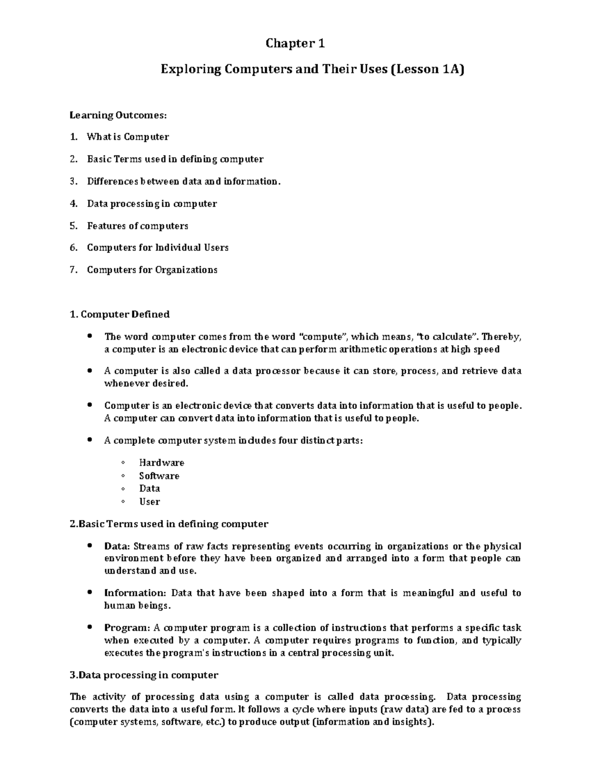 CH 1 - Important Note - Chapter 1 Exploring Computers and Their Uses ...