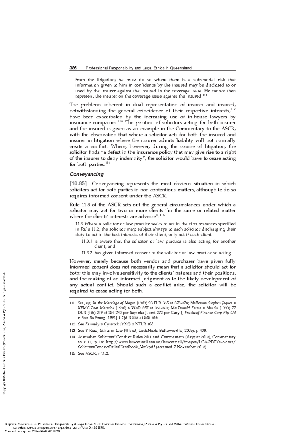 Professional Responsibility & Legal Ethics QLD - (Chapter 10 Conflicts of Interest) (dragged ...
