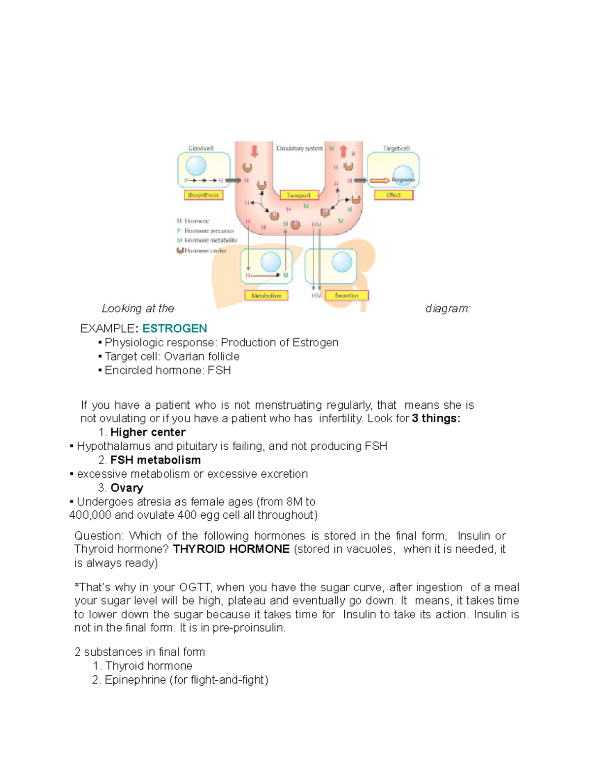 Estrogen - notes - Looking at the diagram: EXAMPLE :ESTROGEN ...