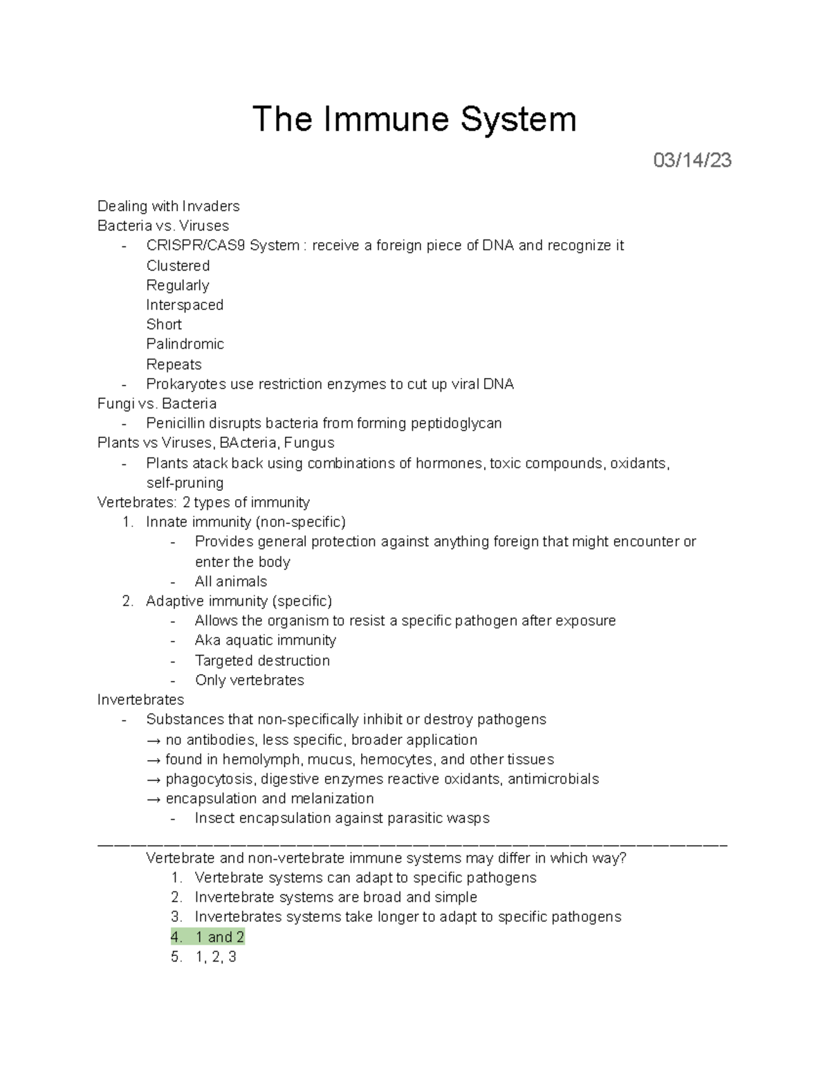 The Immune System - The Immune System 03/14/ Dealing with Invaders ...