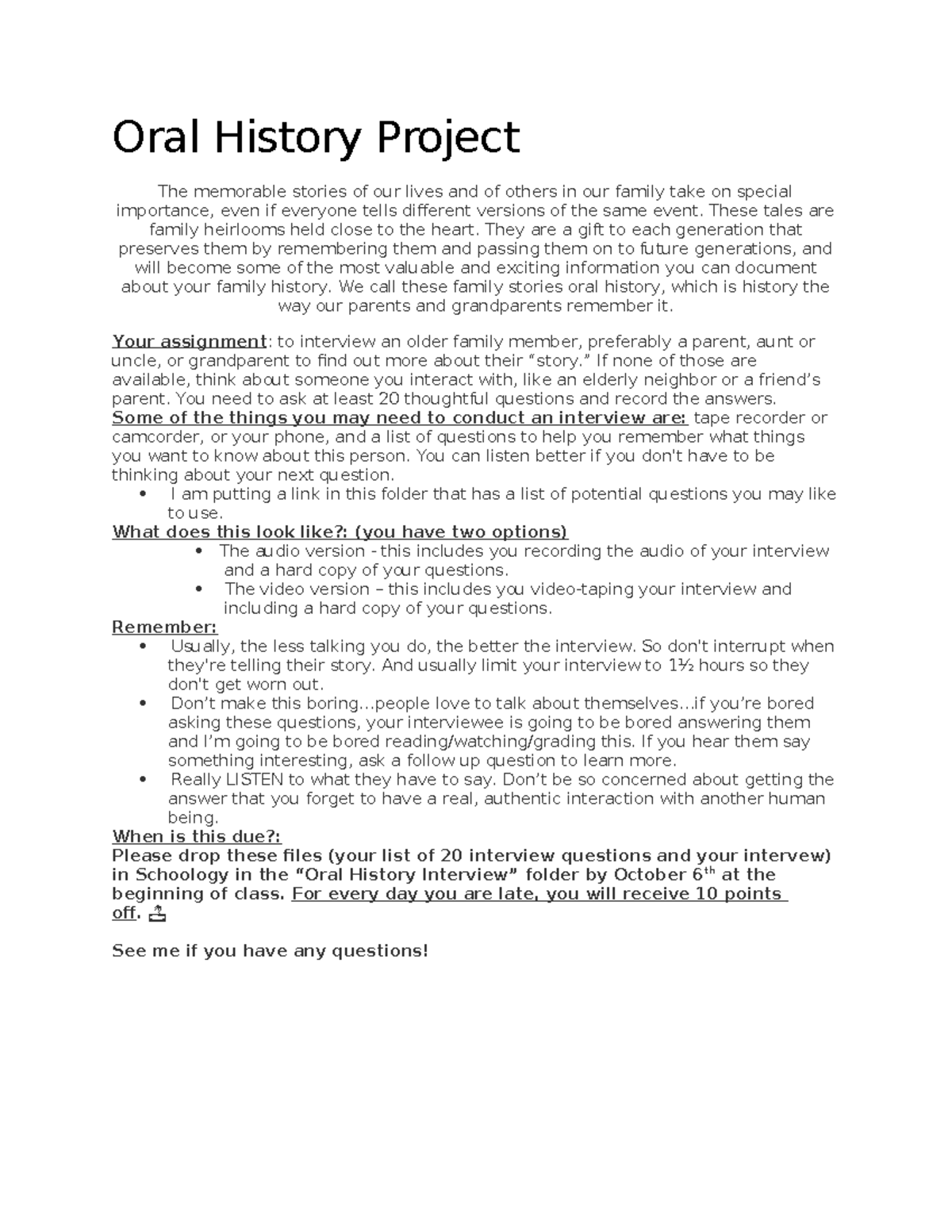 Oral History Project 1 - Oral History Project The memorable stories of ...