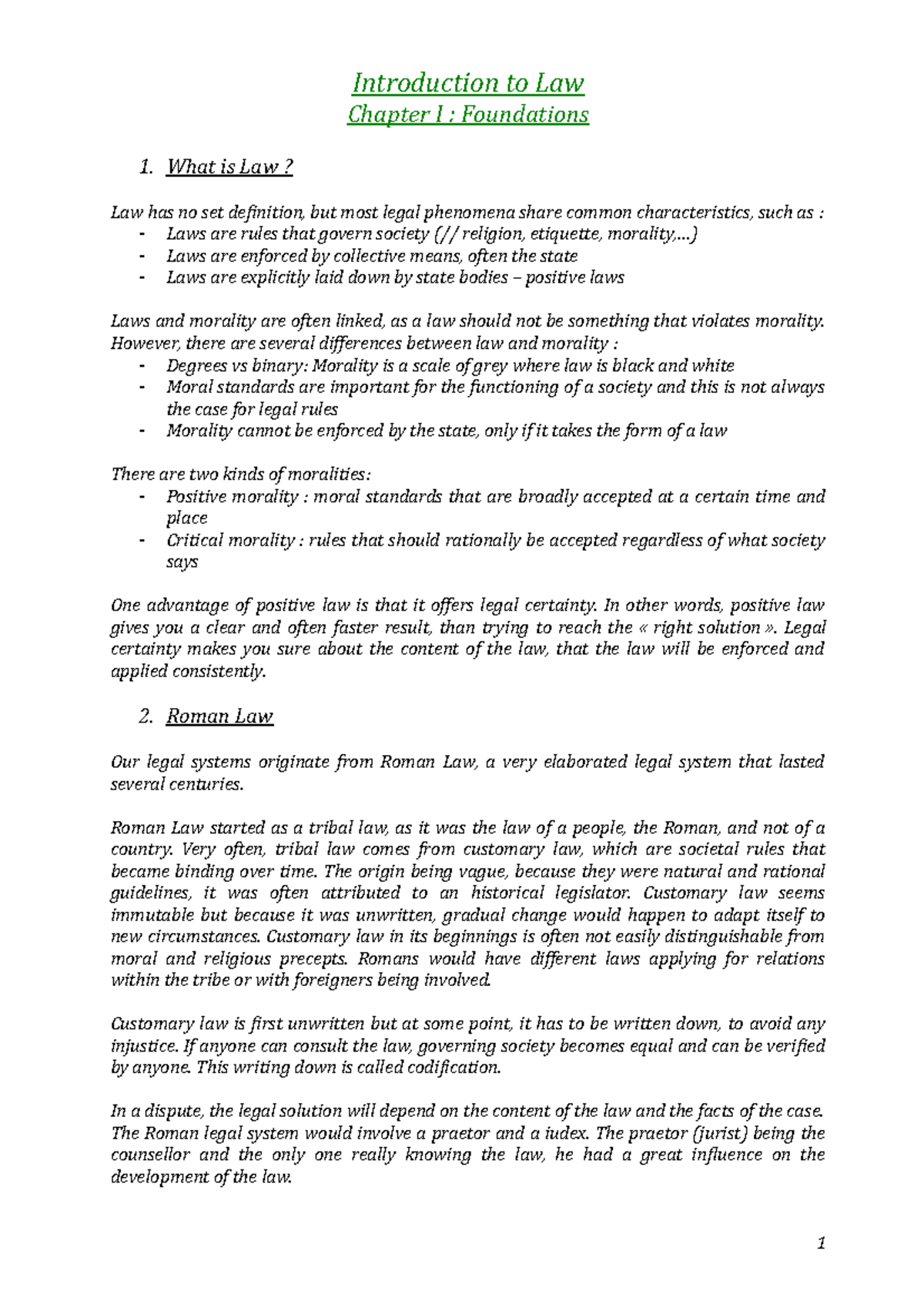 Introduction to Law summary - Introduction to Law Chapter I ...