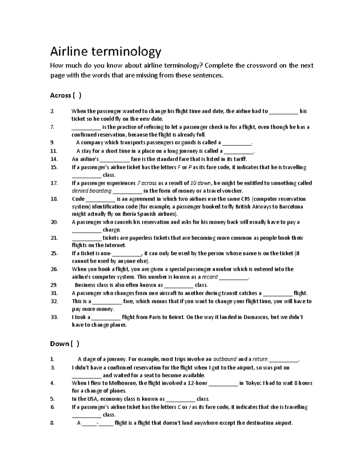 1. Airline Terminology - Airline terminology How much do you know about ...