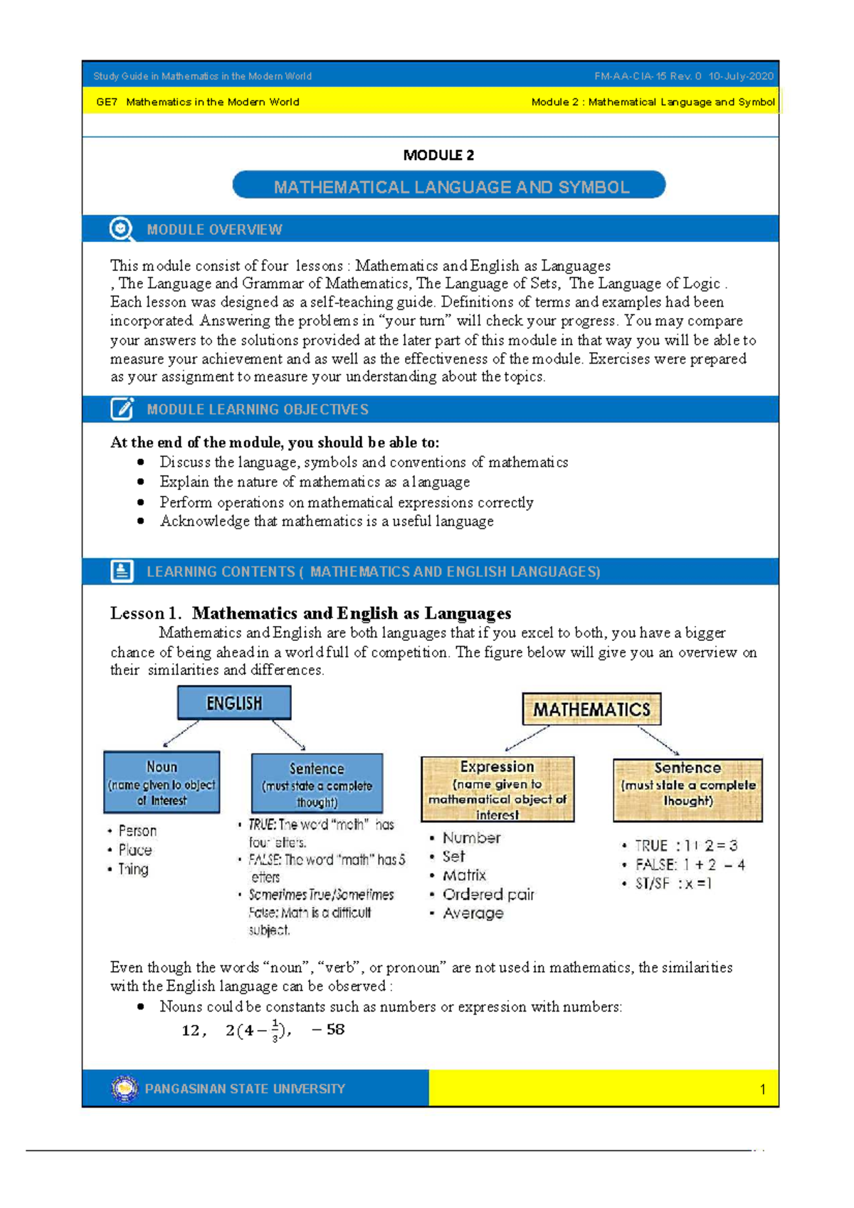 Mathematics in Modern World - PANGASINAN STATE UNIVERSITY GE7 ...