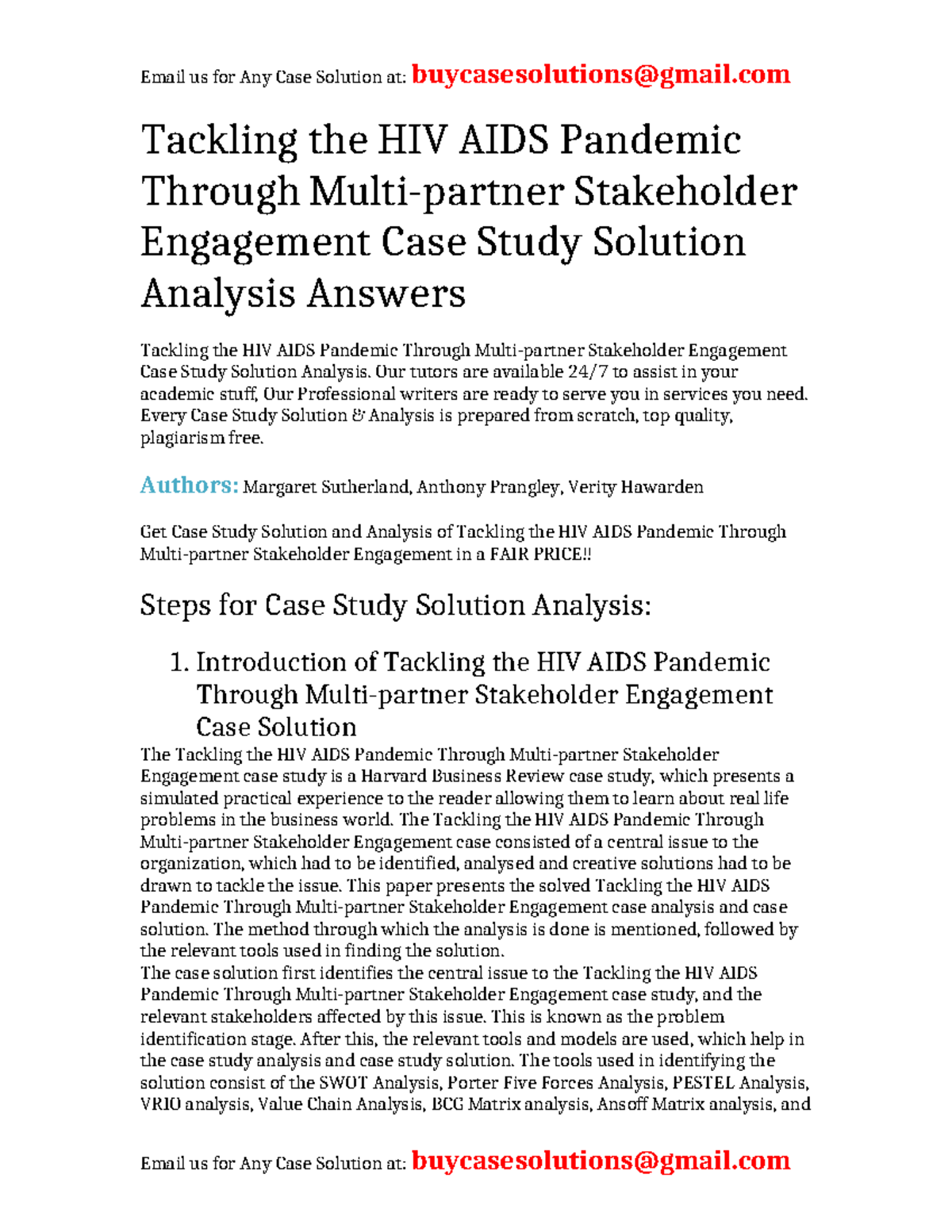 Case Solution Tackling the HIV AIDS Pandemic Through Multi-partner ...