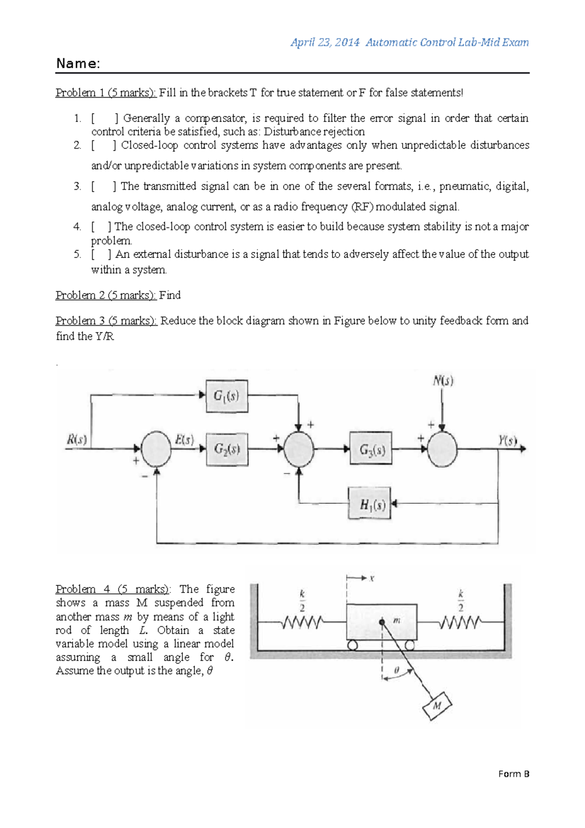 Mid 2014 1 - exam - Automatic Control Lab-Mid ExamApril 23, 2014 Name ...