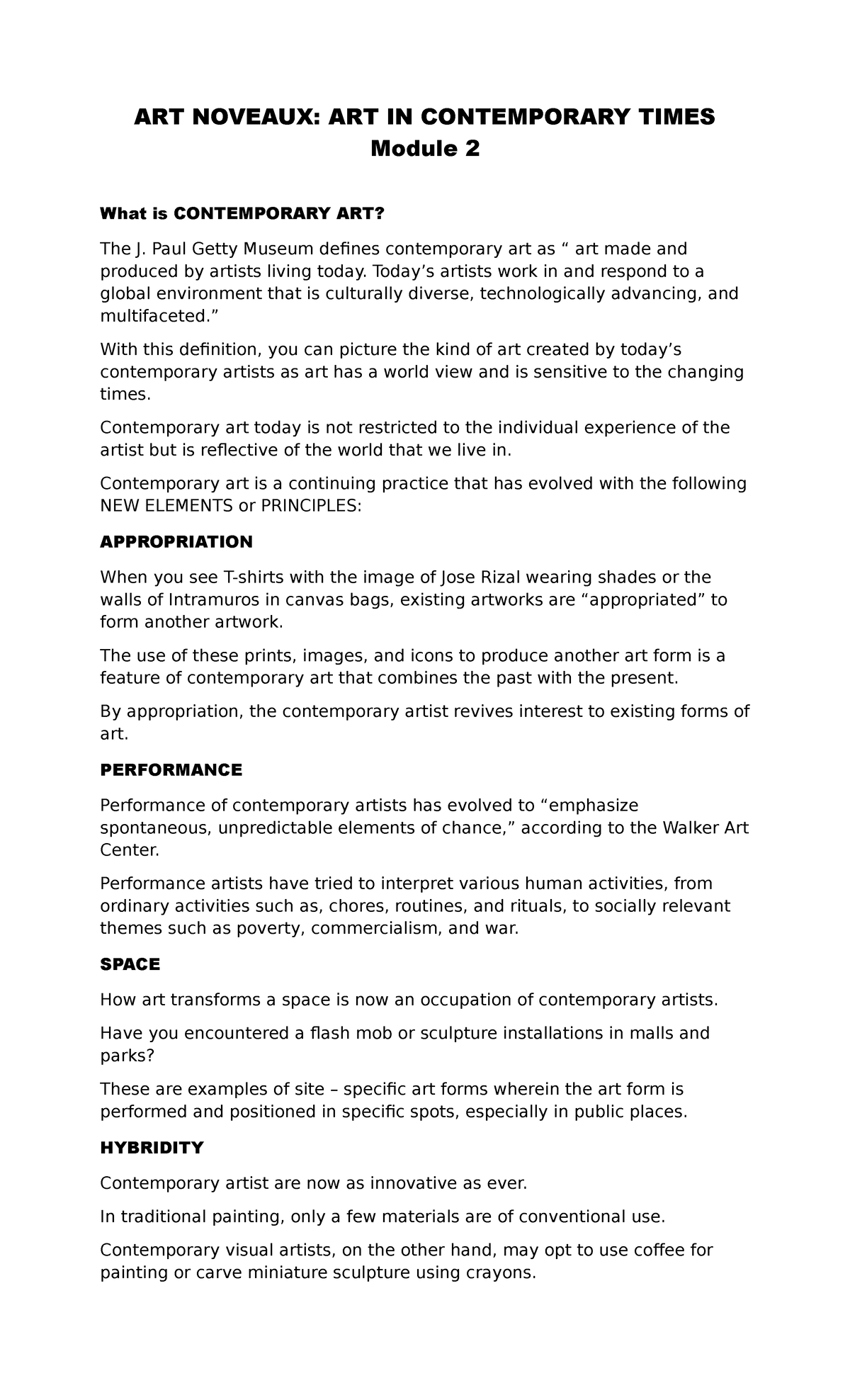 CPAR- Lecture - Reviewer - ART NOVEAUX: ART IN CONTEMPORARY TIMES ...