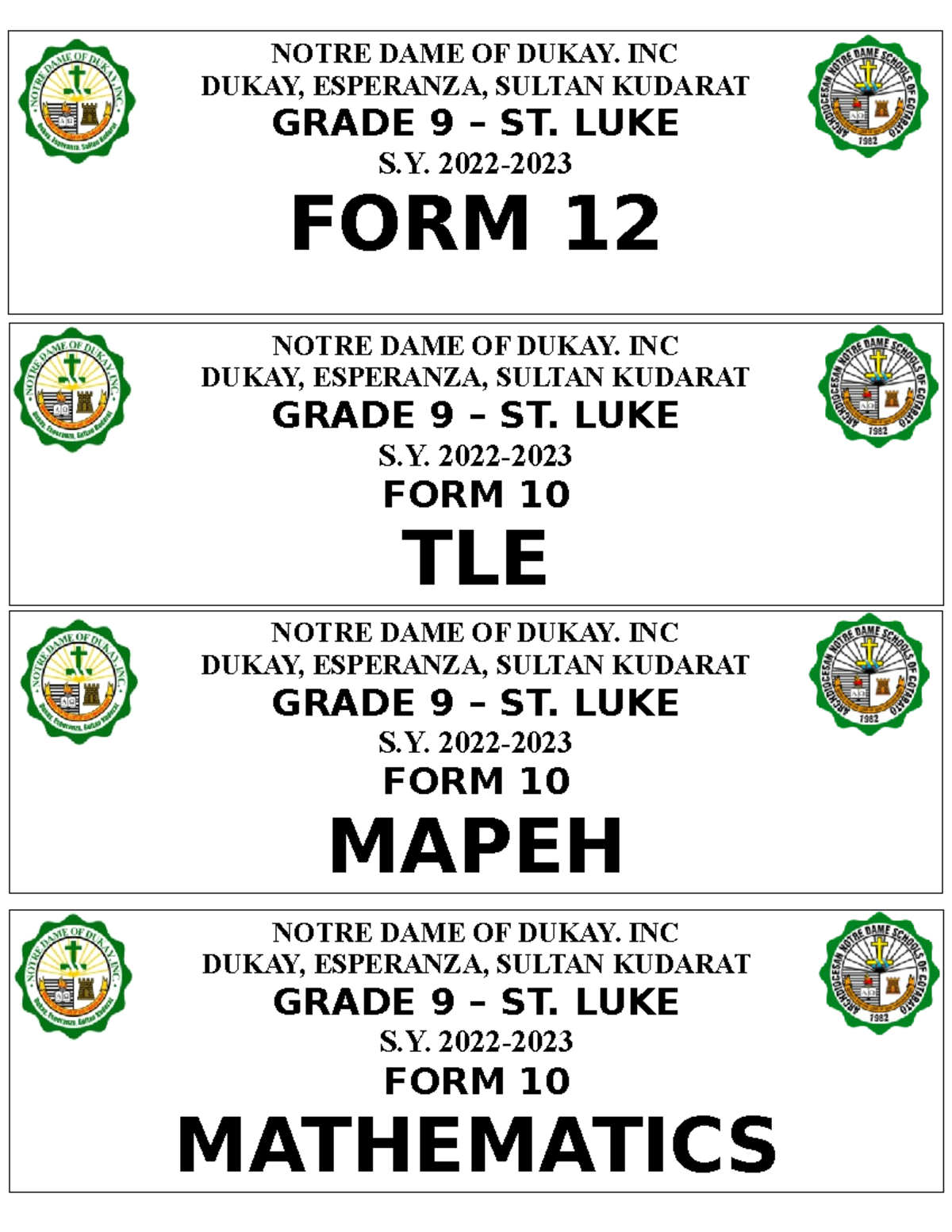 Front PAGE - For downloaf purposes - NOTRE DAME OF DUKAY. INC DUKAY ...