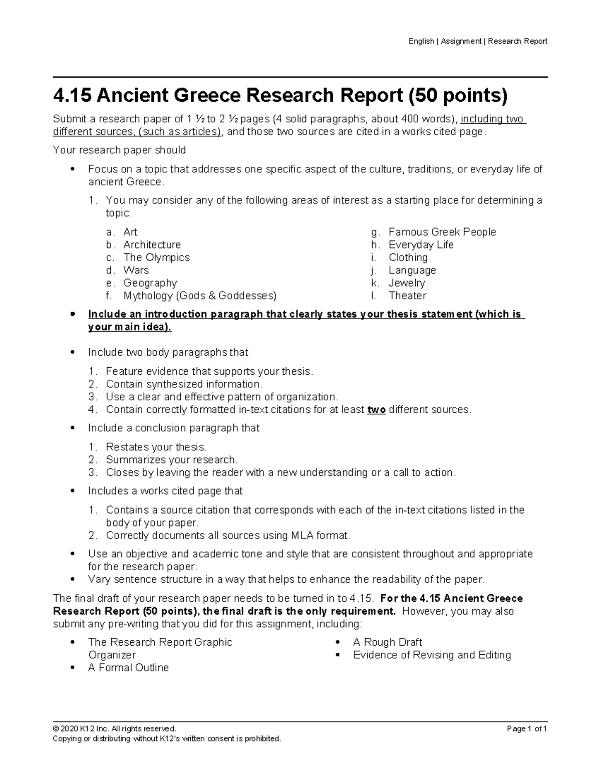 Unit 4 4.15 Ancient Greece Research Report Directions - English ...
