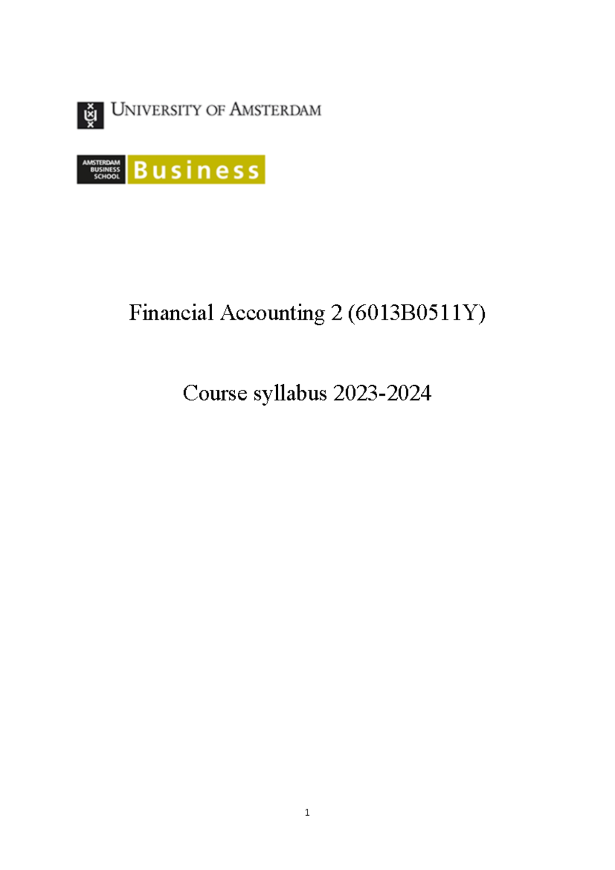 Syallabus 2023 2024 Financial Accounting 2 6013b0511y Course Syllabus 2023 2024 Contents 