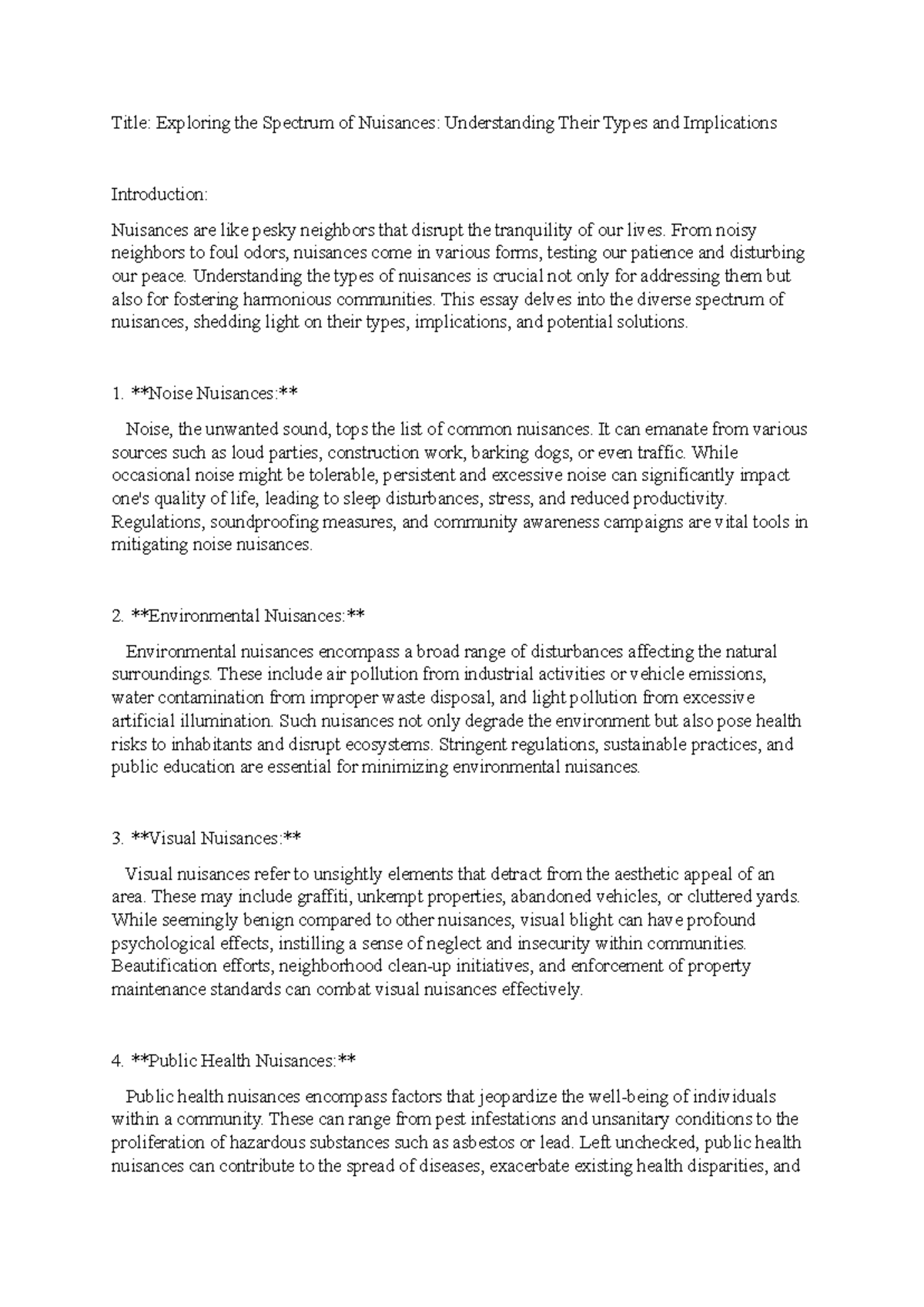 Types of nuisances - Title: Exploring the Spectrum of Nuisances ...