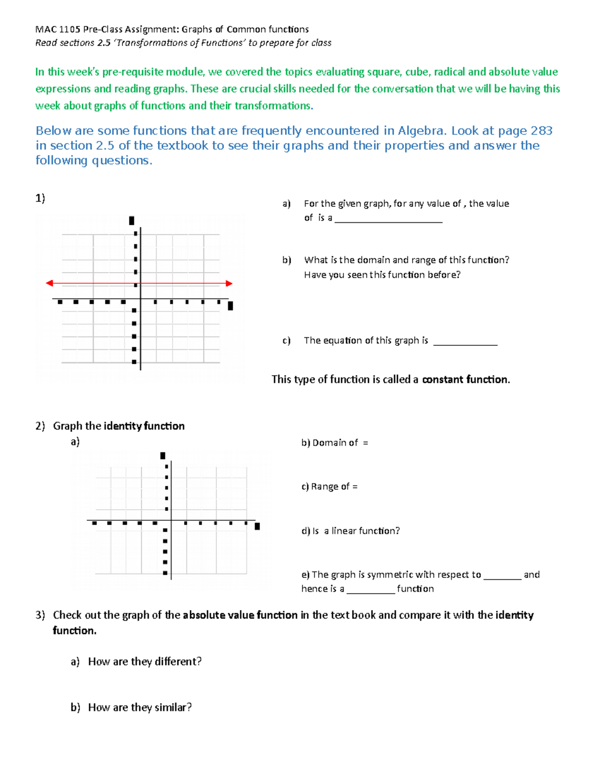 1105 Pre-Class Assignment Week 3 (Library of Functions) - MAC 1105 Pre-Class Assignment: Graphs ...