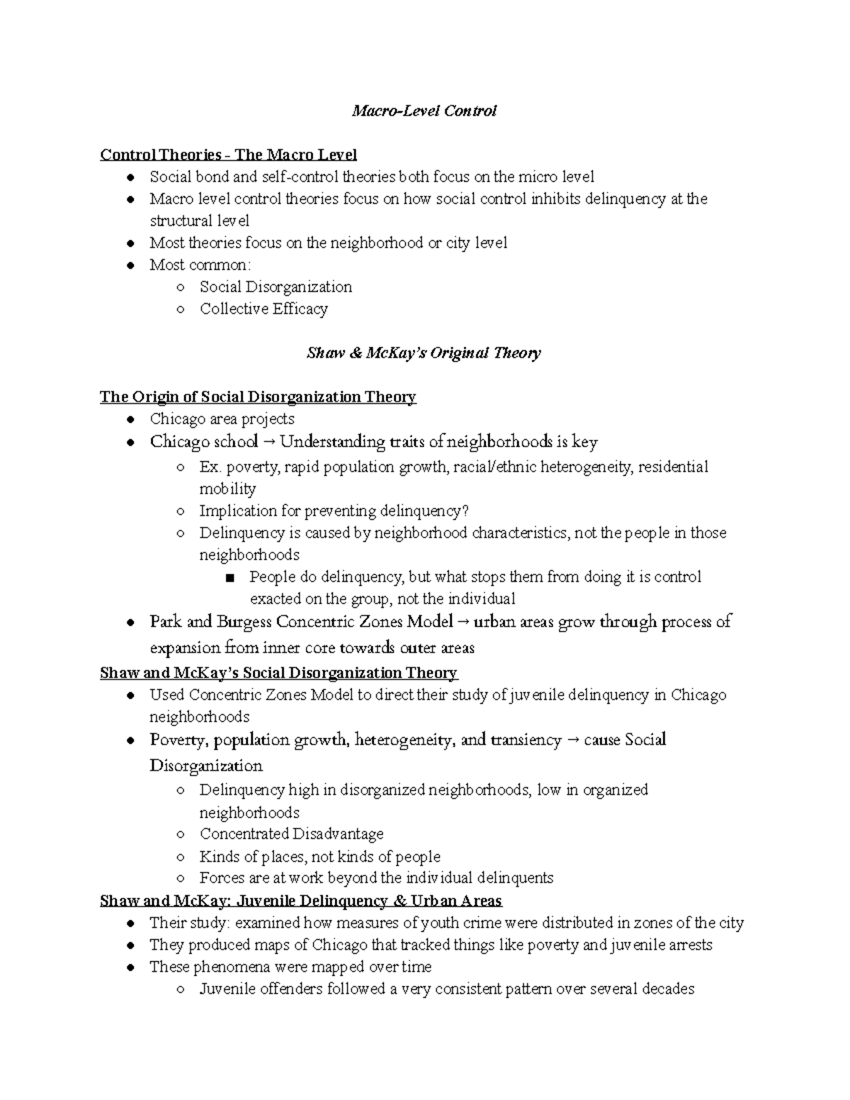 Delinquency Notes 2 - Macro-Level Control Control Theories - The Macro ...