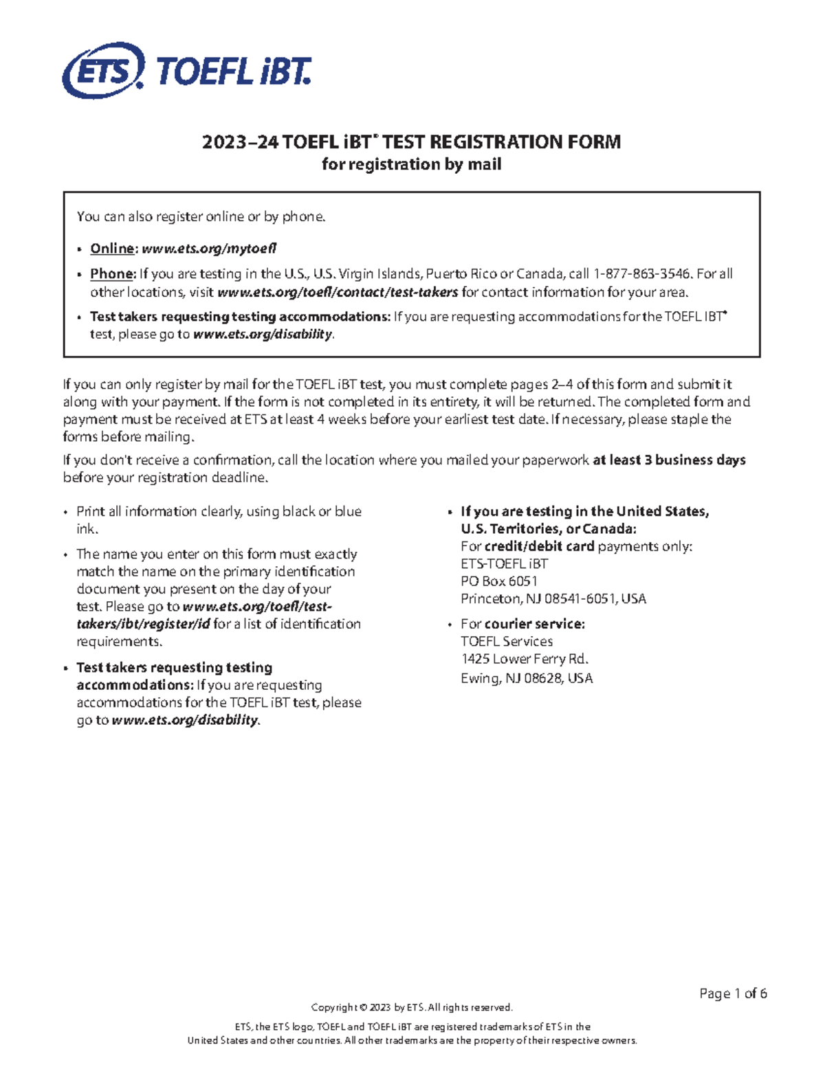 Toefl ibt registration form - 2023–24 TOEFL iBT ® TEST REGISTRATION ...