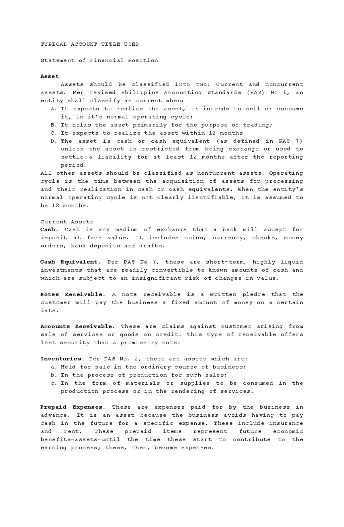 Typical Account Title USED 1 - TYPICAL ACCOUNT TITLE USED Statement of ...